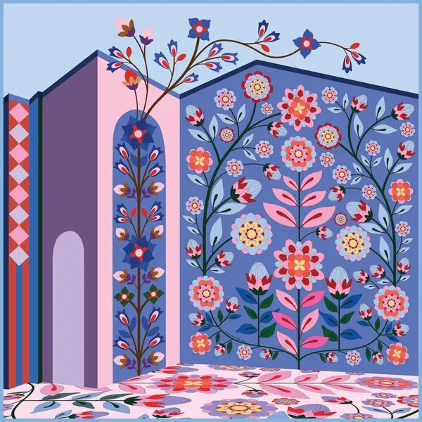 JESSIE ZHAO NEW YORK Double Sided Wool Silk Scarf Of Flower Imagination - Blue