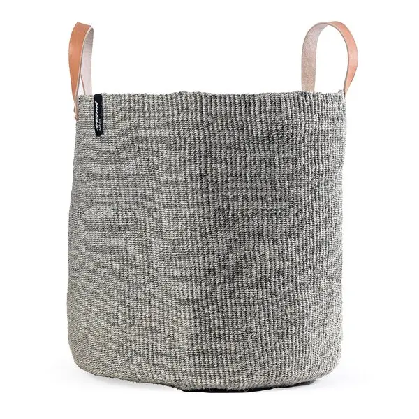 MIFUKO Woven Sisal Market Basket With Leather Handles - Grey/brown