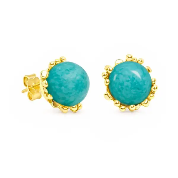 UNALOE Gold Plated Ribes Amazonite Stud Earrings - Gold/blue