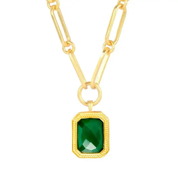 LILA RASA Rectangular Gemstone Pendant Necklace - Green/gold