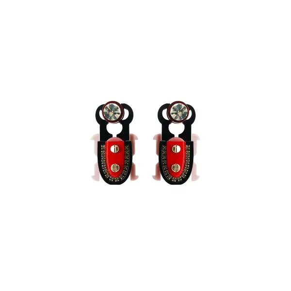 GISSA BICALHO Handmade Acrylic Scarab Earrings - Pink/black