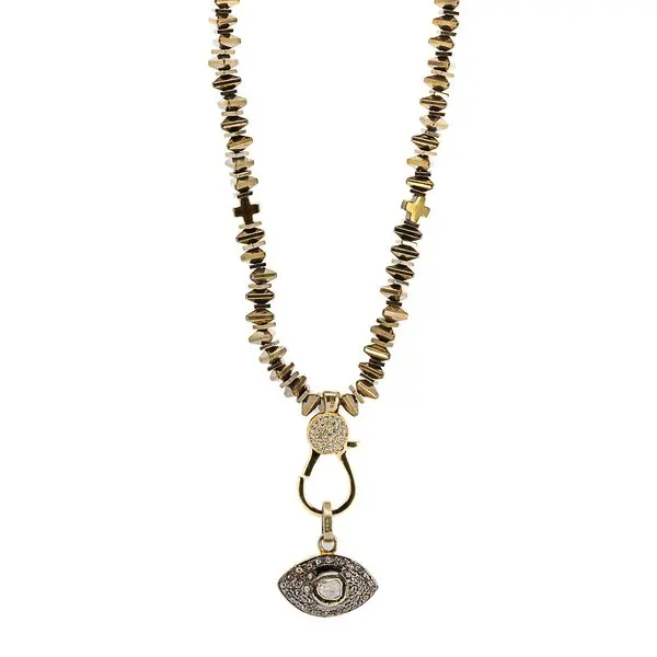EBRU JEWELRY Pave Diamond Evil Eye Pendant Necklace - Silver/gold