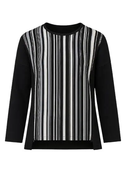 CONQUISTA Striped Long Sleeve Zip Detail Top