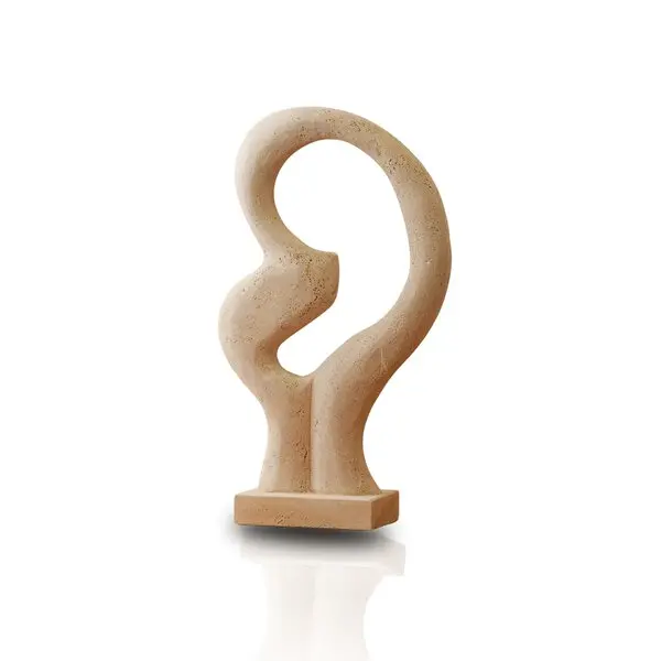 MARLETH Neutrals Handmade Travertine Sculpture For Interior Display & Abstract Organic Form - Beige