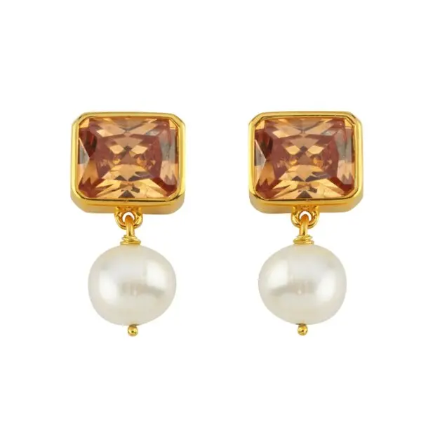 LINYA JEWELLERY Pearl And Crystal Stud Earrings - Brown