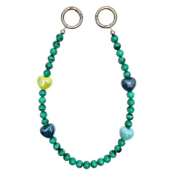 FARRA Malachite With Yellow And Ceramic Hearts Phone Charm - Green