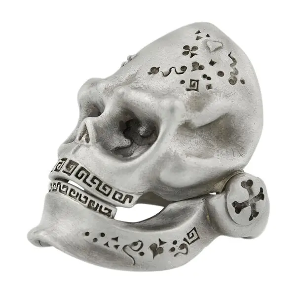 SNAKE BONES Skull Ring With Hinged Jaw In Sterling Silver - Gray