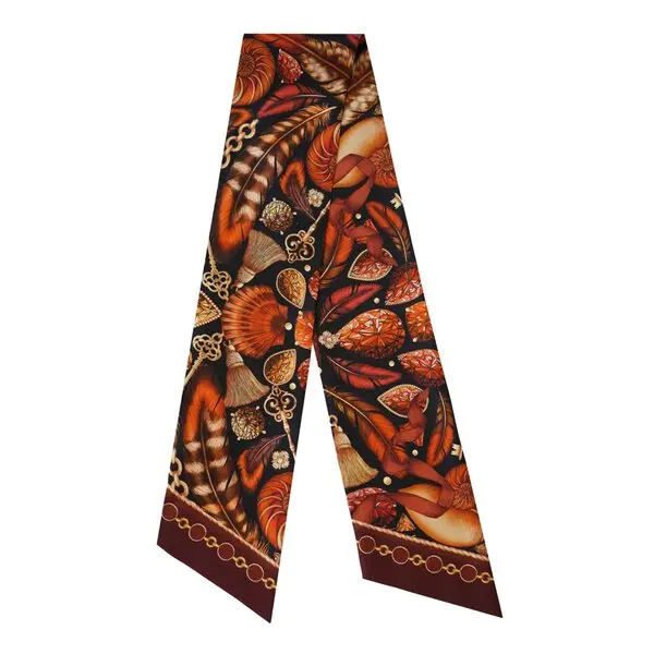 EMILY CARTER Brown / Orange / Neutrals The Feather Baroque Luxe Twilly Scarf - Brown/orange