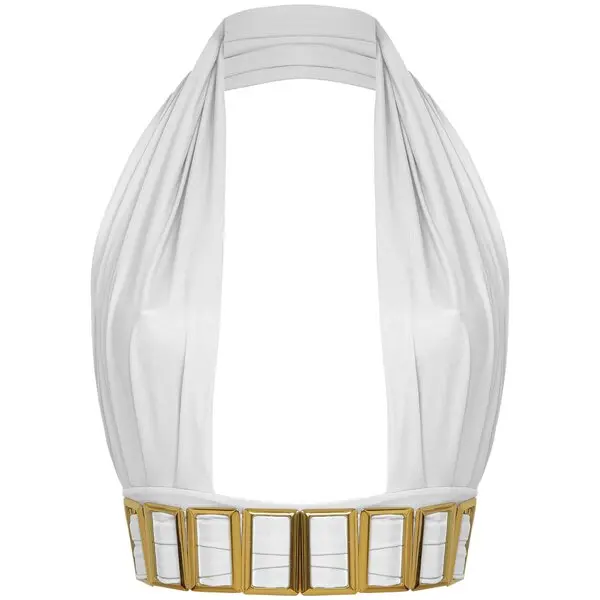 ANTONINIAS Petisa Halter Neck Bikini Top With Golden Details - White