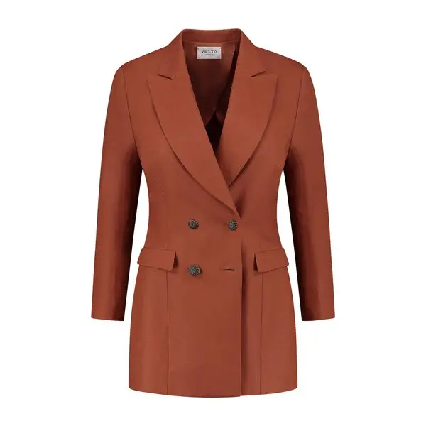 VULTO Linen Double-breasted Jacket - Brown