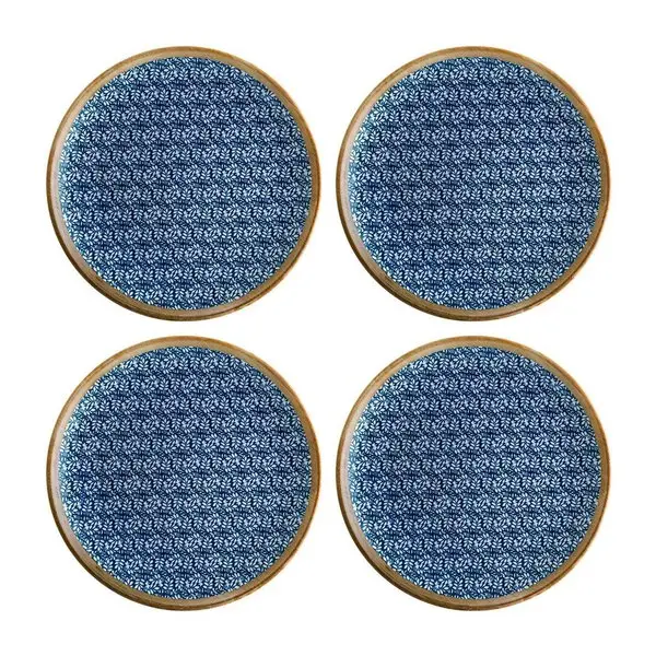 Turgla Home Blue / White Calif Round Decorated Porcelain Dessert Appetizer Plate Set Of Four - Blue/white