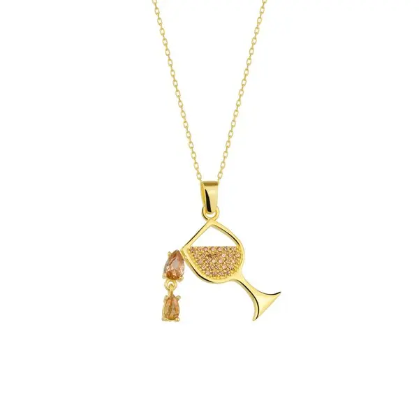 SPERO LONDON Wine Glass Sterling Silver Necklace - Gold