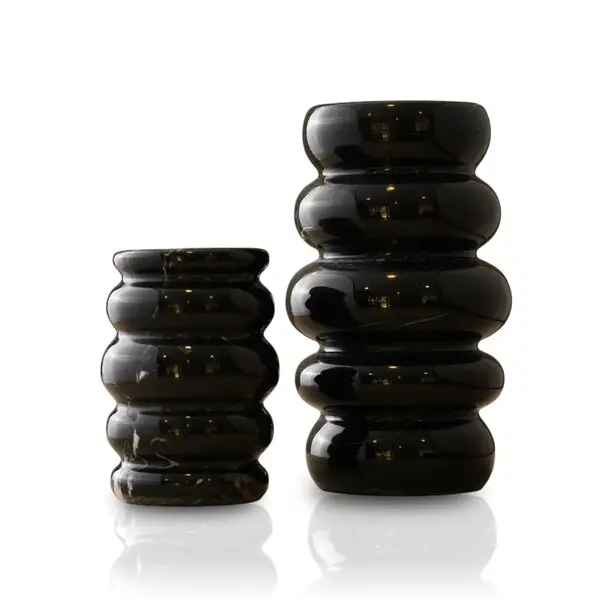 MARLETH Set Of Two Marble Ripple Vases - Black