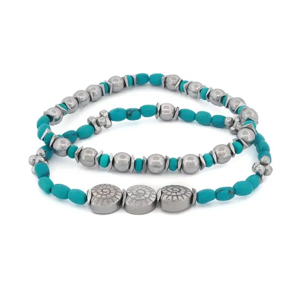 EBRU JEWELRY Sea Soul Hematite & Turquoise Bracelet Set - Blue/silver