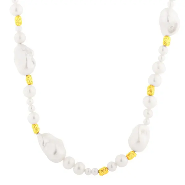 GEM BAZAAR JEWELLERY The Margo Pearl Necklace - Gold/white