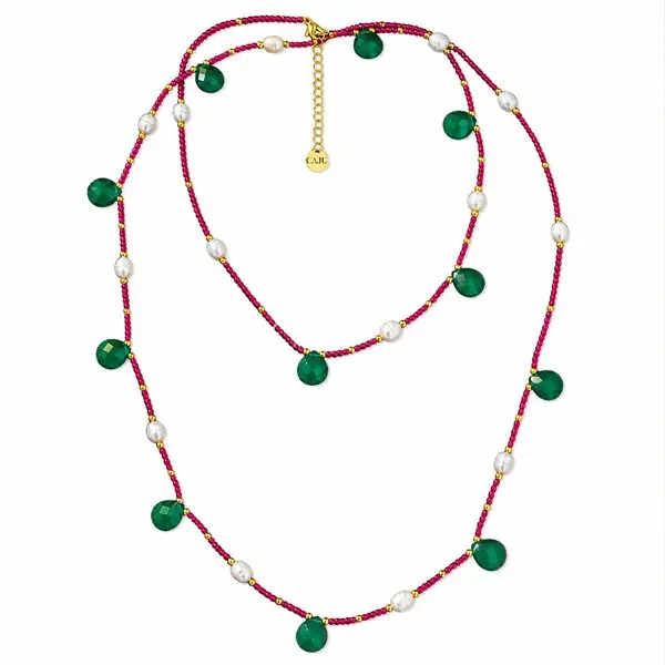 GAJÚ Kamari Necklace With Emerald And Tourmaline - Green/pink