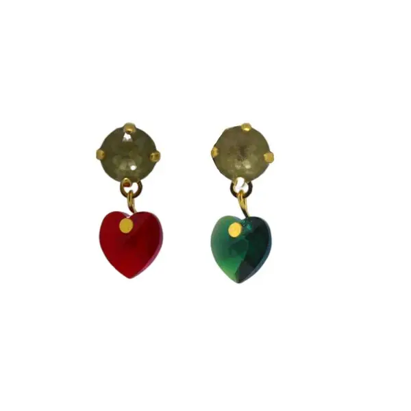 VICKISARGE Crystal Heart Drop Earrings - Gold/red