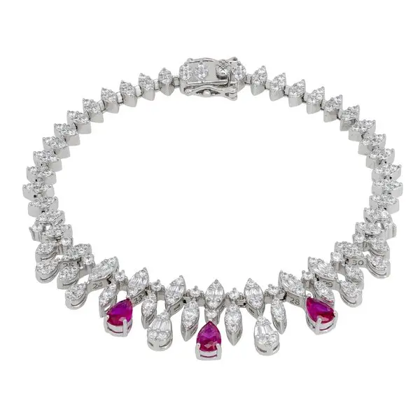 LATELITA Duchess Ruby Tennis Bracelet - White/red/silver