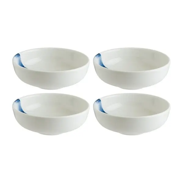 Turgla Home Blue / White Blue Wave Round Decorated Porcelain Bowl, Set Of Four - Blue/white