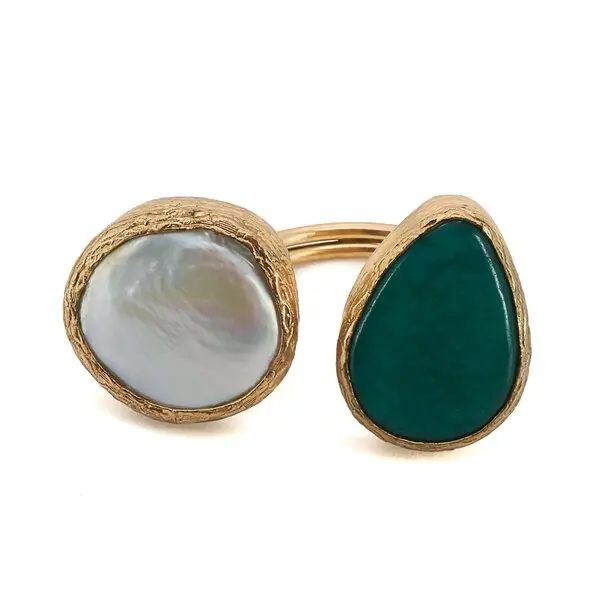 EBRU JEWELRY Double Gemstone Gaia Ring - White/gold/green