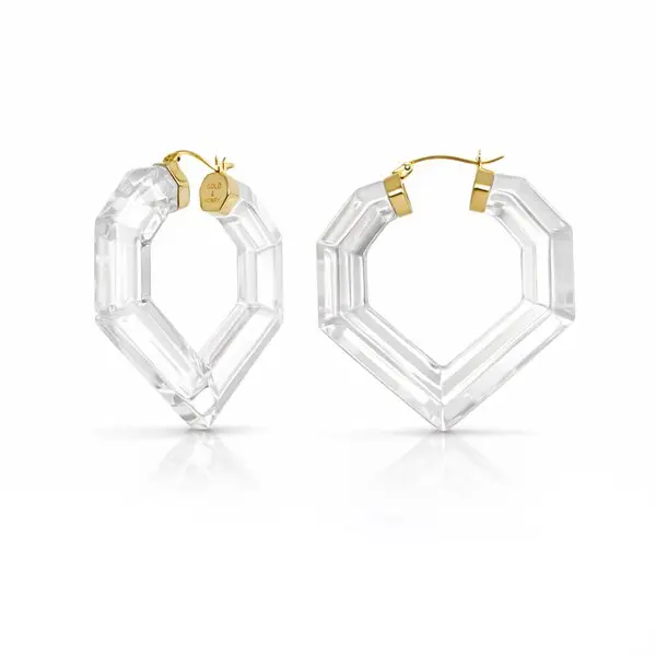 GOLD & HONEY Heart Gemstone Lucite Hoop Earrings - Gold