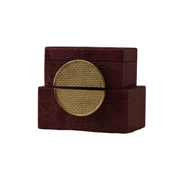 MARLETH Set Of Two Embossed Leather Boxes With Brass Handles - Red/gold