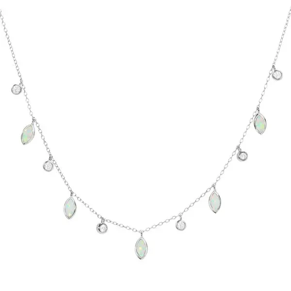 KAMARIA Drop Necklace With Opal And Zirconia - Silver/white