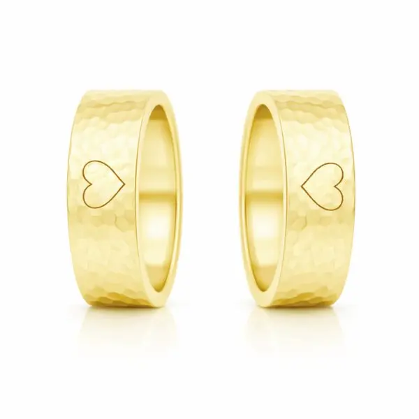 UNALOE Plated Hammered Heart Engraved Couple Rings - Gold