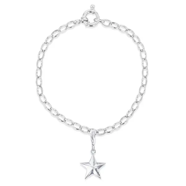 TRUE ROCKS Sterling Mini Star Charm Belcher Bracelet - Silver