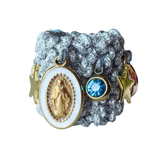 HILO DE MAR Hand-knitted Ring With Charms - Silver