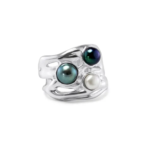 ISLA SILVER Ring With Freshwater Pearls - Black/white/silver