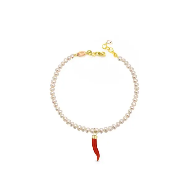 UNALOE Gold Vermeil Baroque Pearl Cornicello Charm Bracelet - White/gold