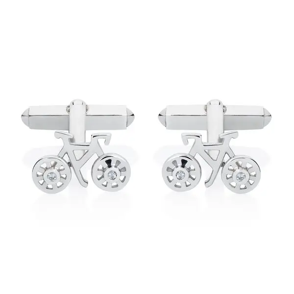 LEE RENEE Bike Cufflinks White Sapphires - Silver