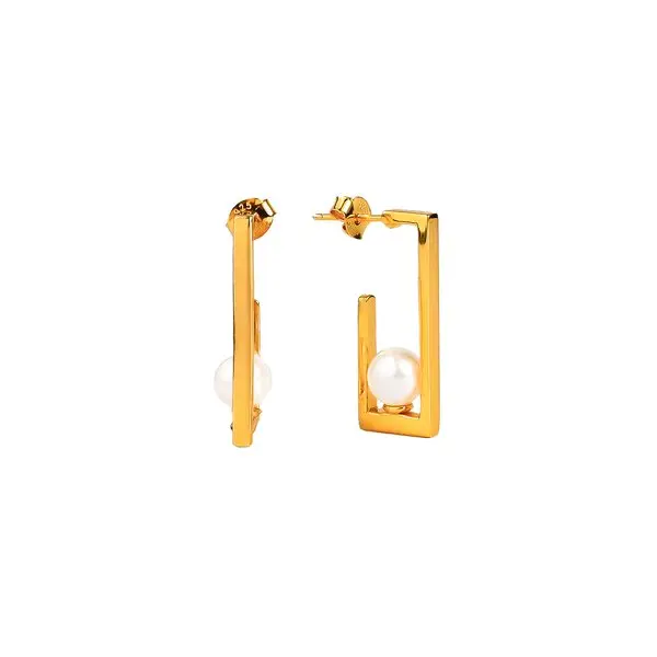 ZYNNIA COLLECTIVE Pearl Frame Hoop Earrings - Gold