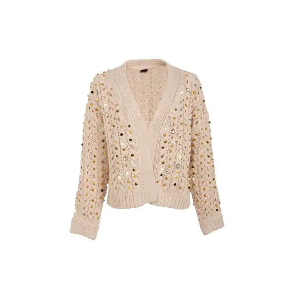 Saachi Deco Cable Knit Cardigan - White
