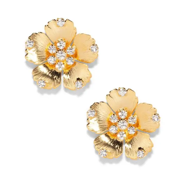 THE PINK REEF Crystal Floral Stud Earrings - Gold