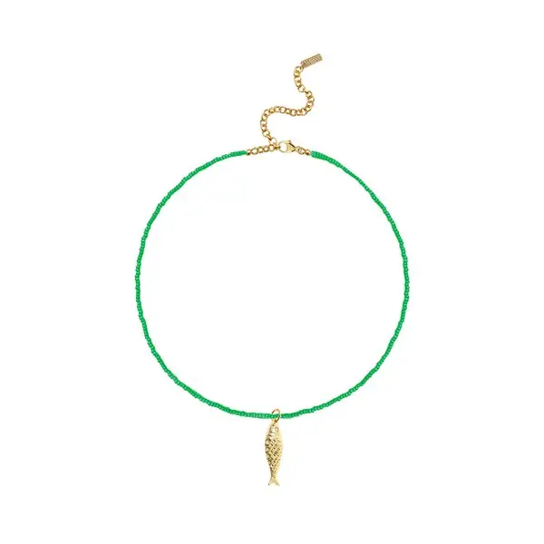 ADRIANA PAPPAS DESIGNS Lucky Fish Charm Necklace - Green/gold