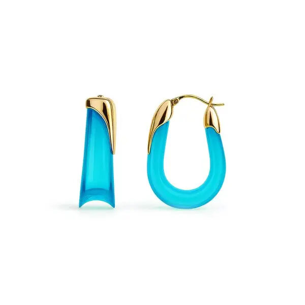 GOLD & HONEY Sculpted U Hoop Earrings With Aquamarine Lucite - Gold/blue