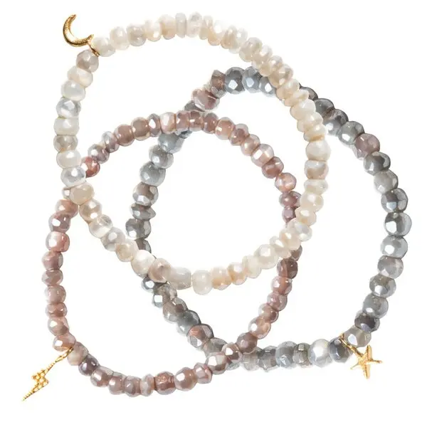 GODDESS CHARMS Moon Stone Bracelet Stack Of Three - Gold
