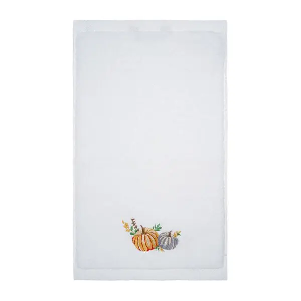 KM HOME COLLECTION Pumpkin Embroidery Halloween Hand Towel - White