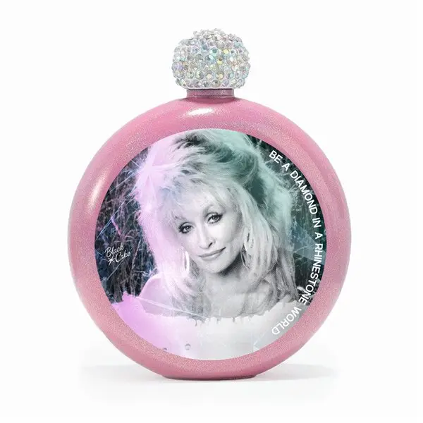BLACK CAKE Limited Edition Festival Dolly Parton Tribute Glitter Retro Spirit Flask - Pink