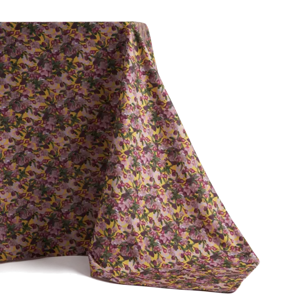 SOPHIE WILLIAMSON DESIGN Green / Pink Extra Large Tablecloth In Romantic Pink Cherry Blossom Flower Print On Yellow - Green/pink