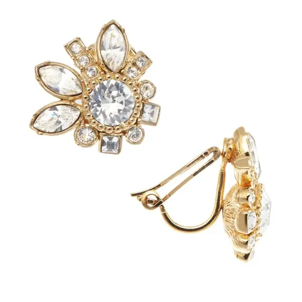 Grossé Crystal Flower Clip-on Earrings - Gold