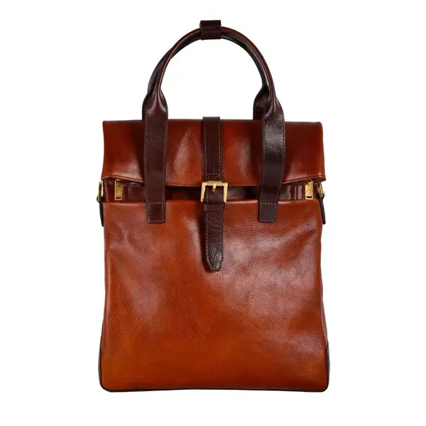 TIME RESISTANCE Convertible Leather Backpack Shoulder Bag - Brown