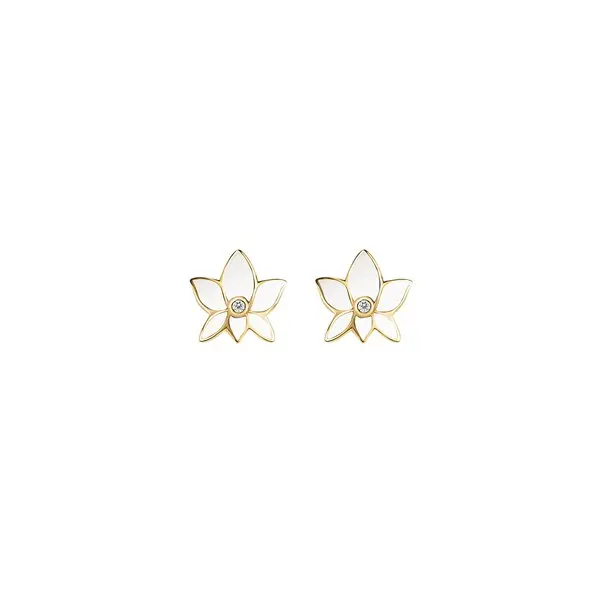 KARMA AND LUCK Lotus Flower Stud Earrings - Gold/white