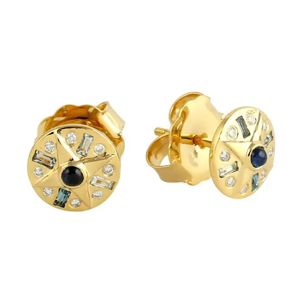 ARTISAN Sapphire, Topaz & Diamond Starburst Stud Earrings In 18k Yellow Gold - Blue/yellow