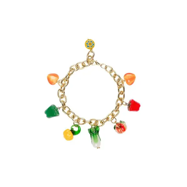 I'MMANY LONDON Garden Produce Glass Vegetable Charm Chain Bracelet - Green/red/yellow