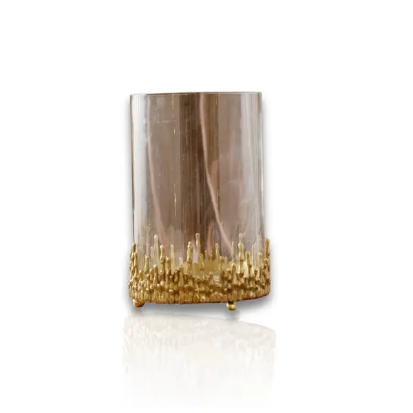 MARLETH Gold / White Clear Glass Cylinder Vase With Gold Brass Base - Gold/white
