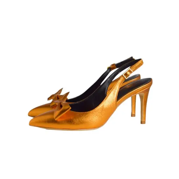 AETHRA SHOES Adularia Laminated Leather Slingbacks With Removable Bow