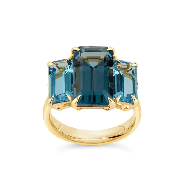 DINNY HALL 18k Yellow Gold Vermeil Trilogy Cocktail Ring With London Blue And Swiss Blue Topaz - Gold/yellow/blue
